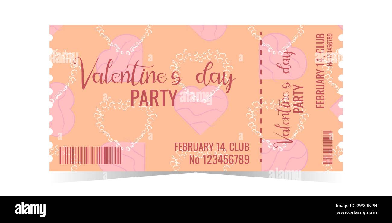 Valentine Day party ticket festive template layout. Pattern heart ...