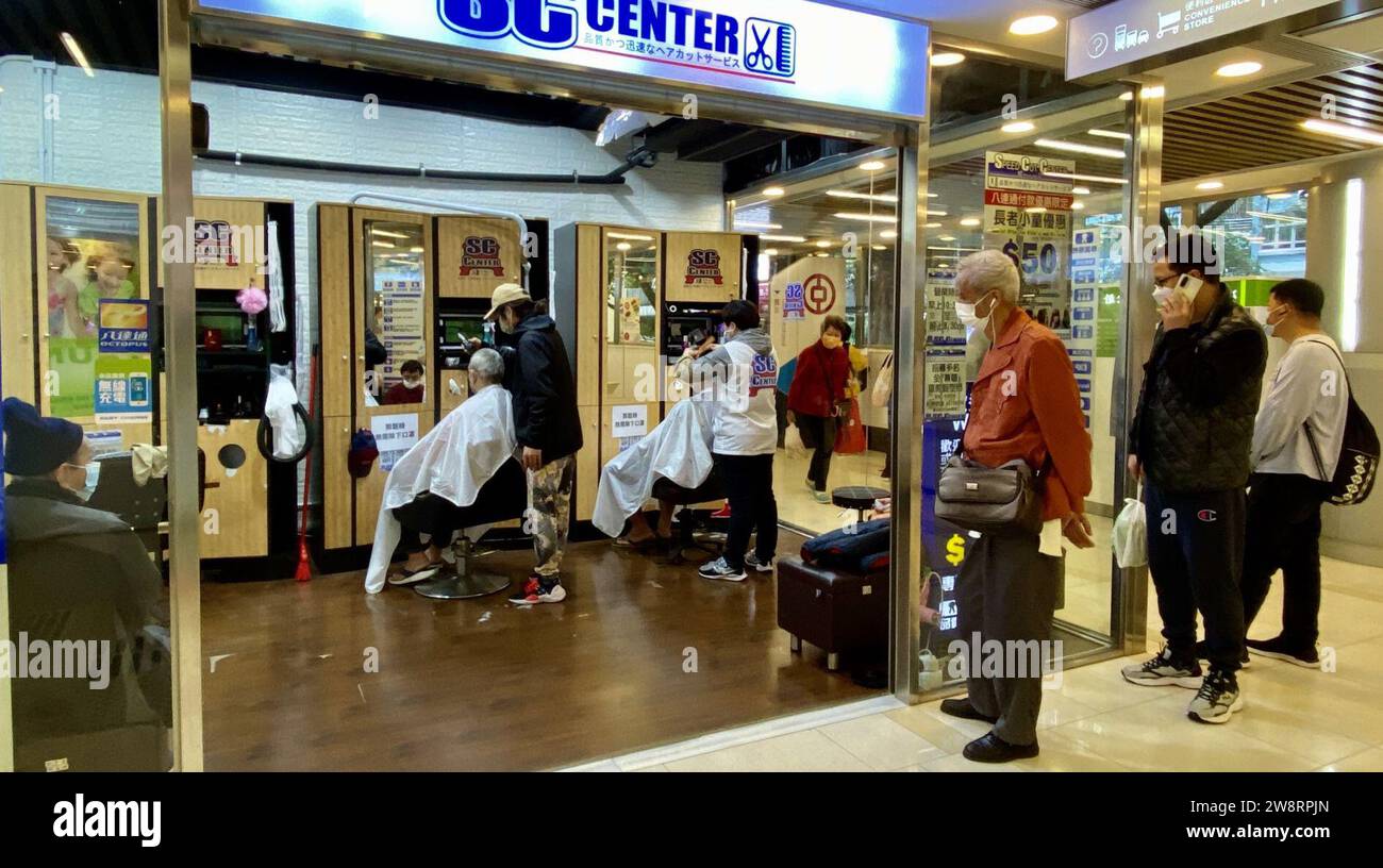 Wong Tai Sin Temple Mall QB House queue 20220209 Stock Photo - Alamy