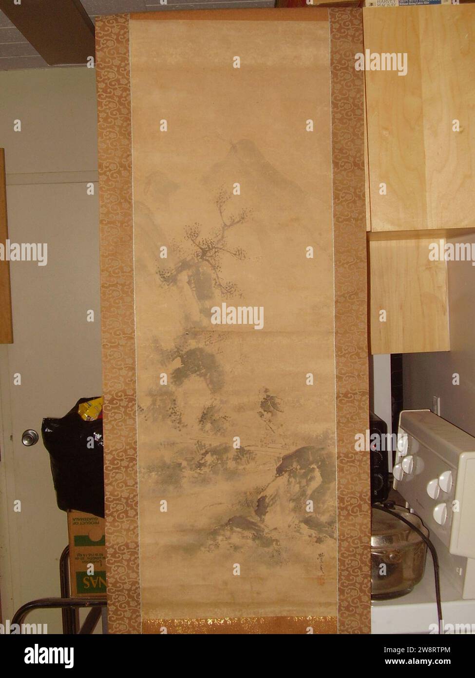 Woodsman.Okamoto Toyohiko signature & seal.sansui.sumi-e Stock Photo ...