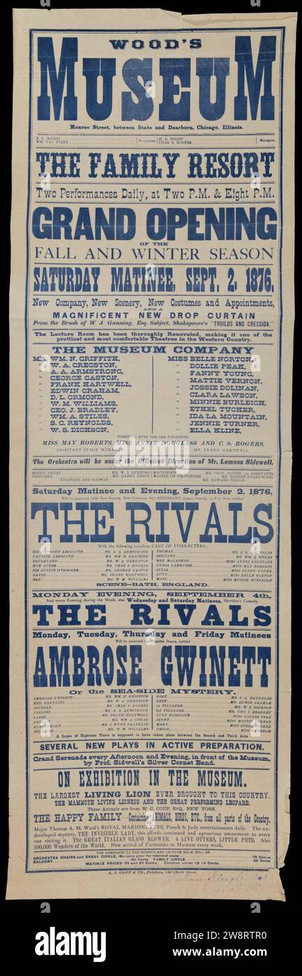 Wood's Museum Broadside, September 2, 1876 Stock Photo - Alamy