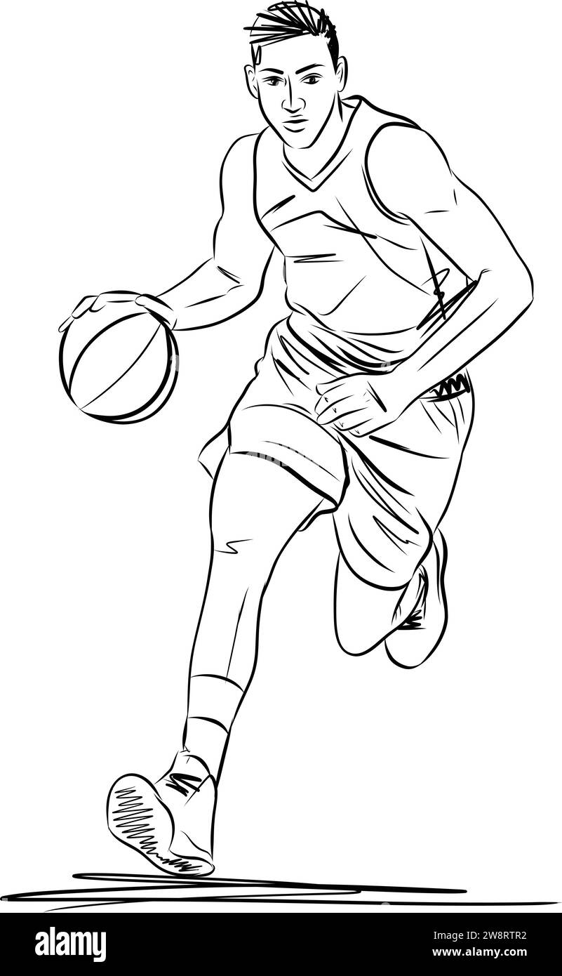 Sketch illustration of basketball player in action with ball Stock ...