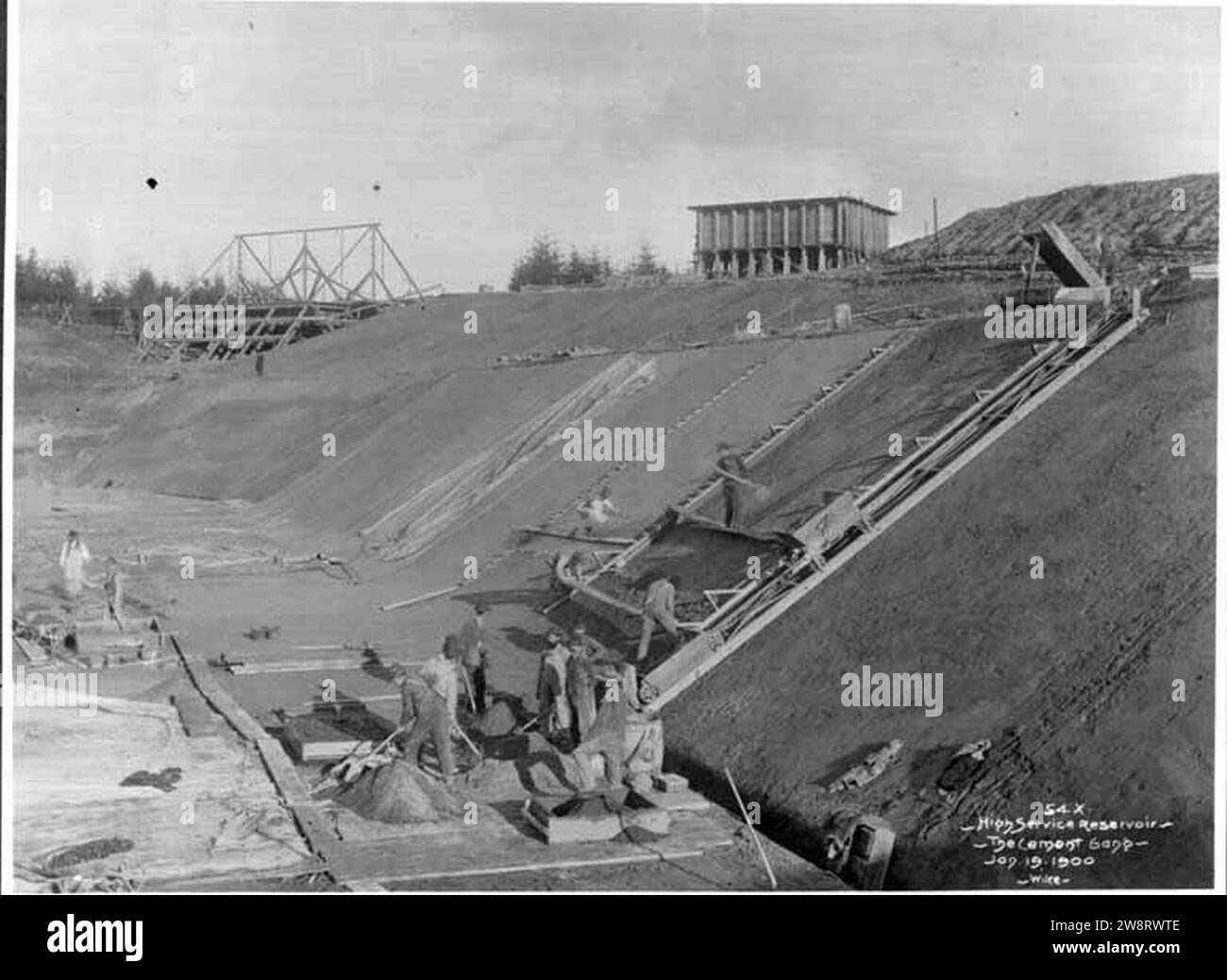 Workers pouring cement in the high service reservoir at City Park ...