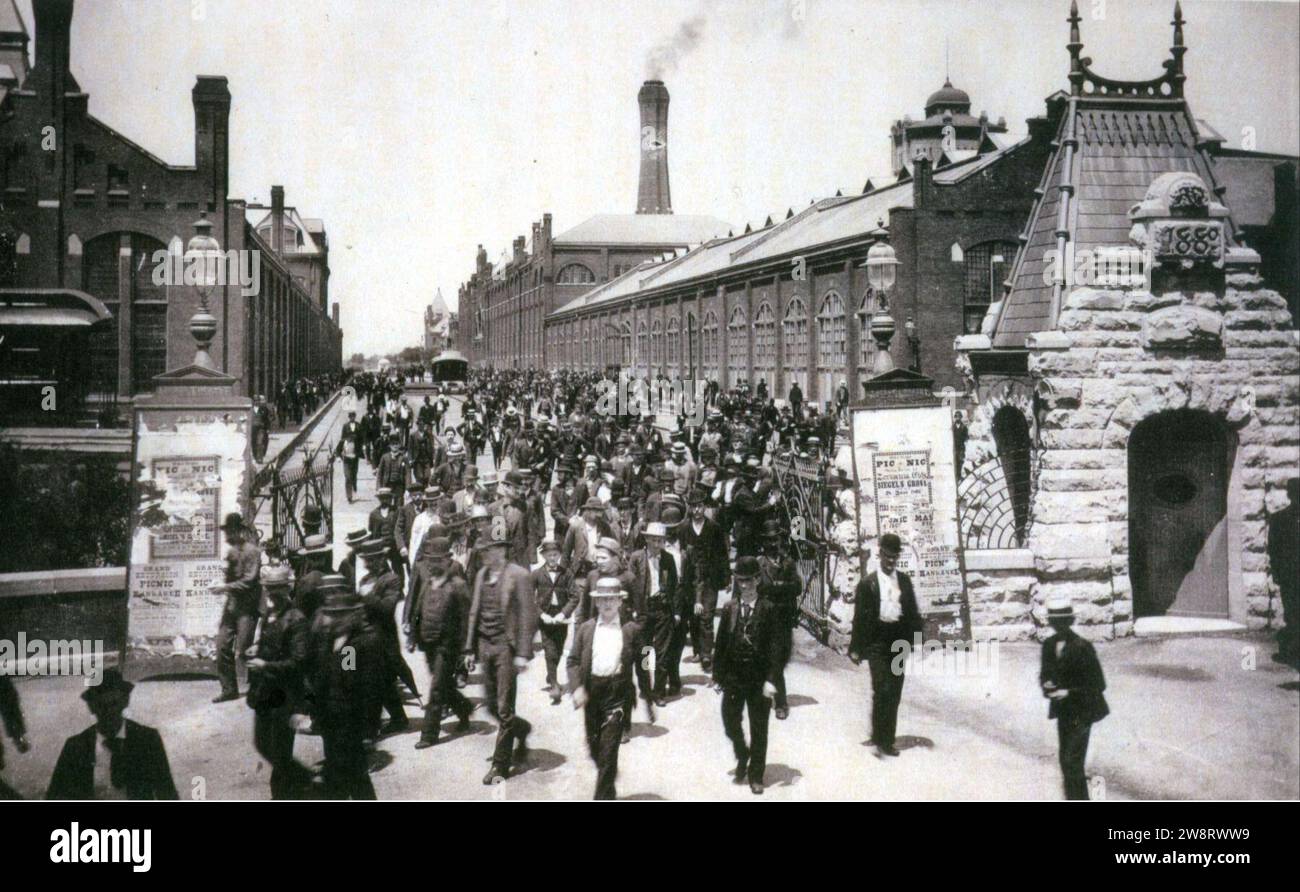 Workers leave the Pullman Palace Car Works, 1893 Stock Photo - Alamy