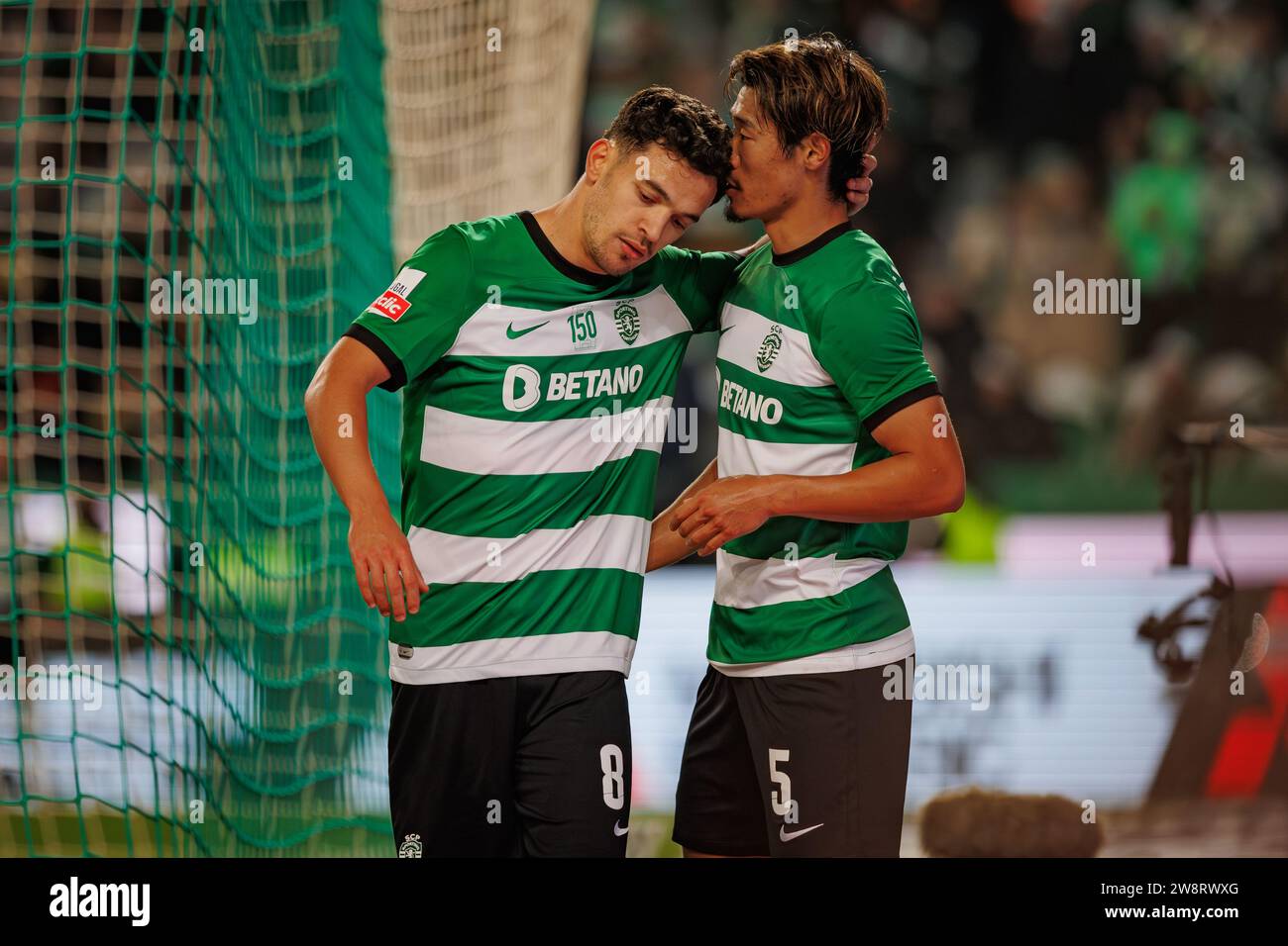Pedro Goncalves, Hidemasa Morita during Liga Portugal 23/24 game between Sporting CP and FC ...