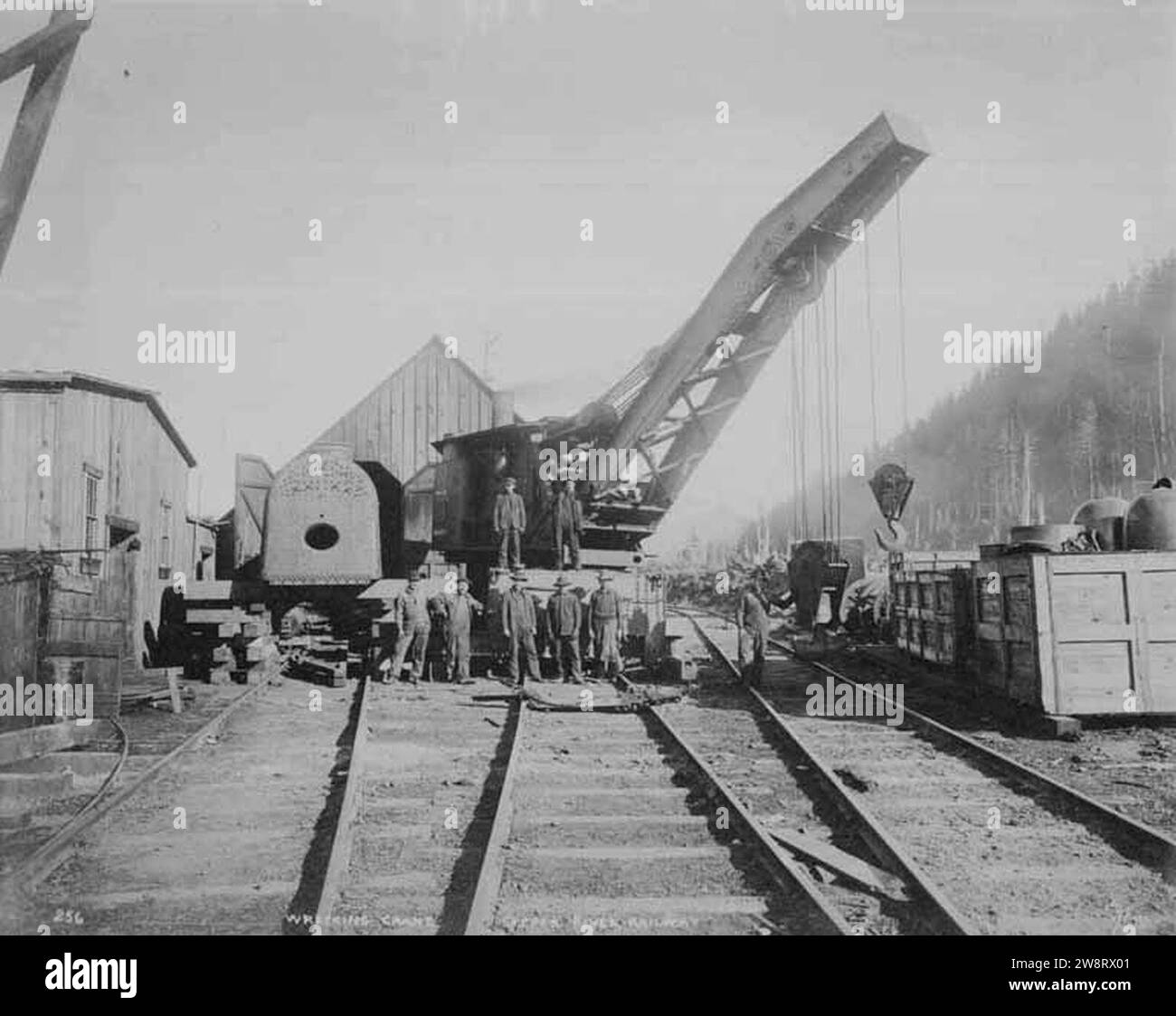 Workers with wrecking crane for the Copper River and Northwestern ...