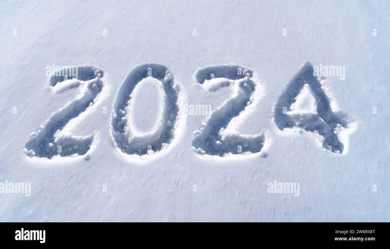 Happy new year 2024 written in snow. Generative AI illustration Stock ...