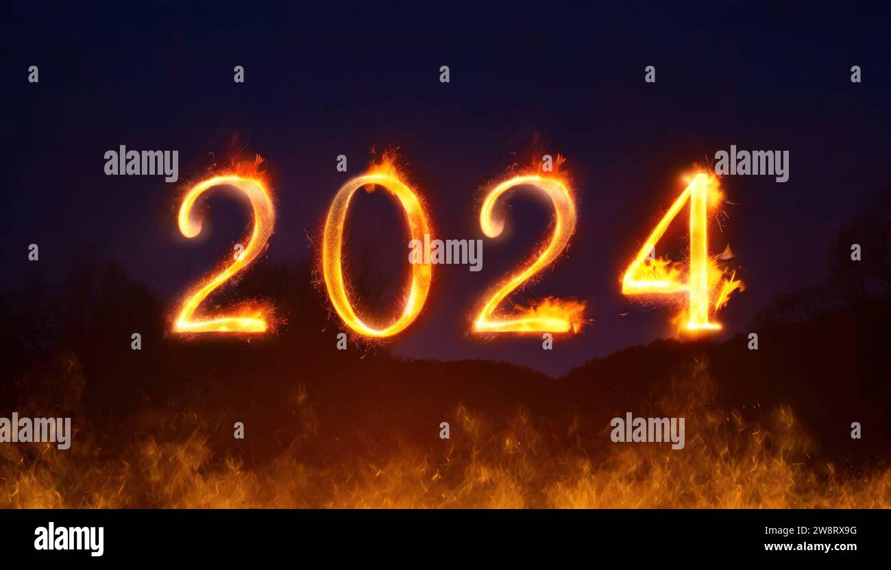Happy new year 2024 written with fire. Generative AI illustration Stock ...