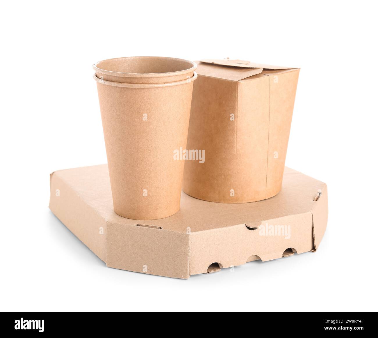 Takeaway paper cups and boxes on white background Stock Photo - Alamy