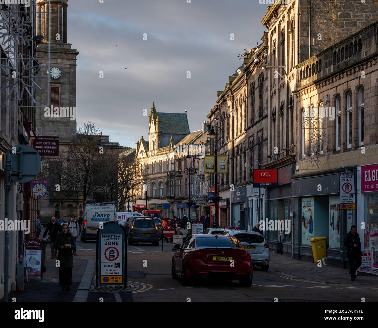 19 December 2023. Elgin,Moray,Scotland. This is the Pedestrain Zone of ...