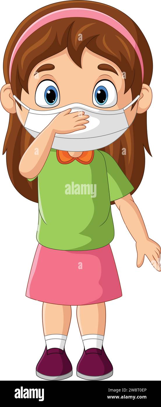 Cartoon little girl wearing face mask Stock Vector Image & Art - Alamy