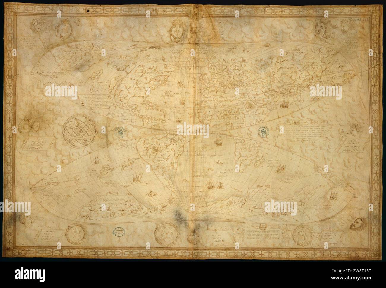 World Map in two Hemispheres (Bonne Projection), 1566 Stock Photo - Alamy