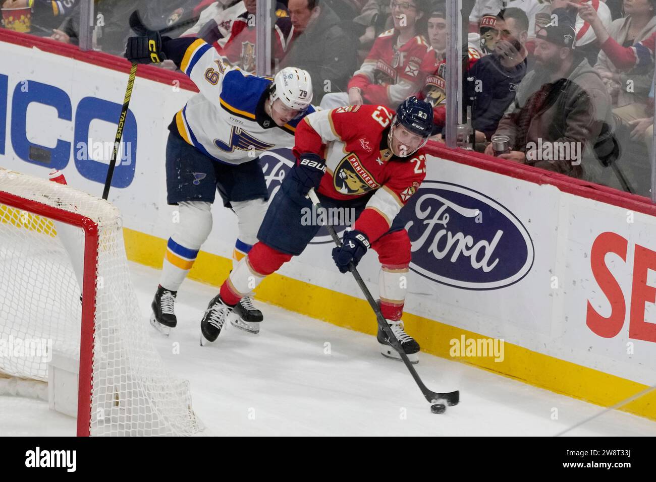 Florida Panthers center Carter Verhaeghe (23) looks to pass the puck as ...