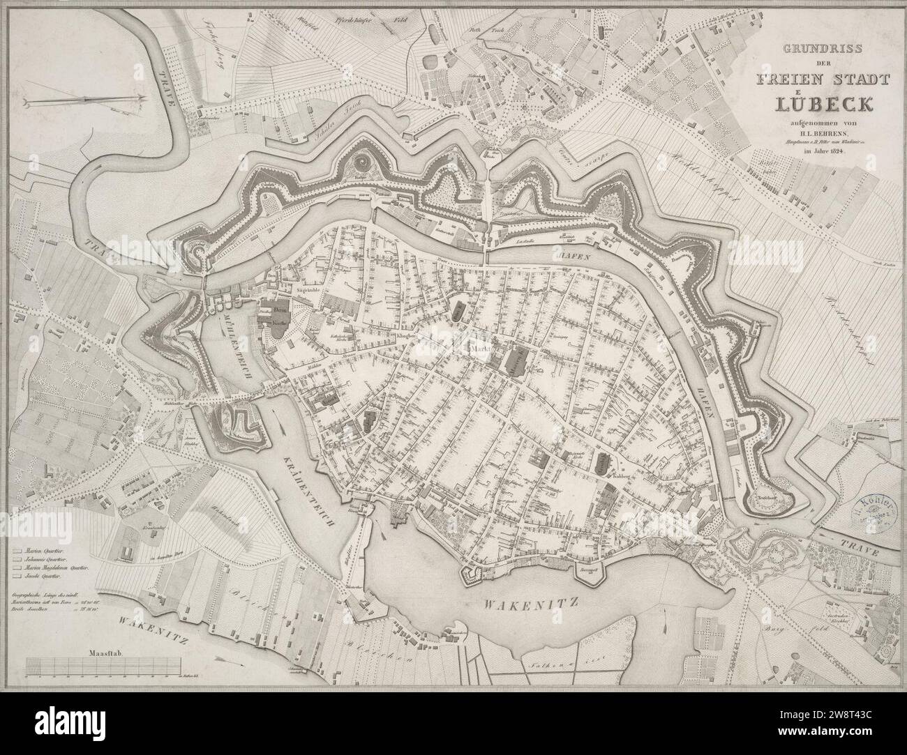 WP Stadtplan Lübeck 1824 Stock Photo - Alamy