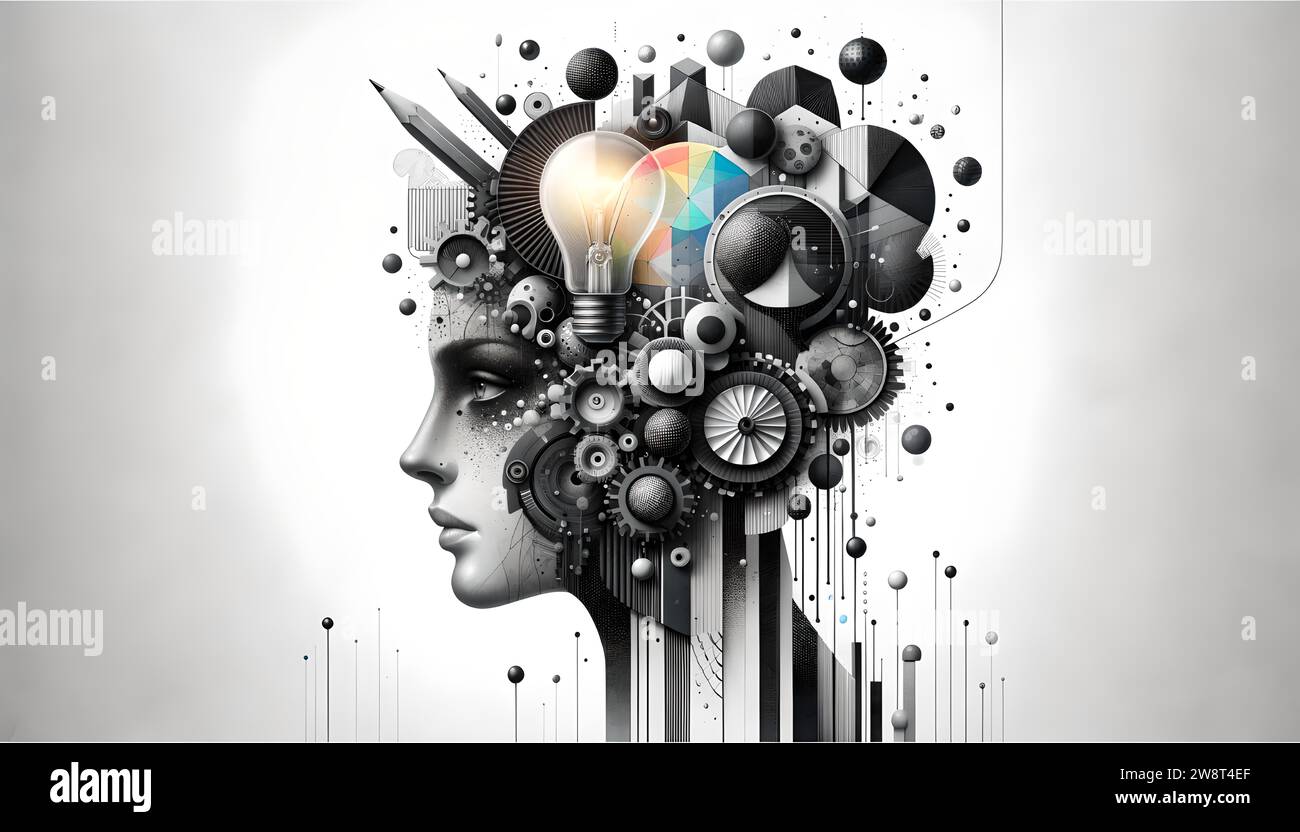 A bulb that lights up in the head - Contemporary surreal portrait ...