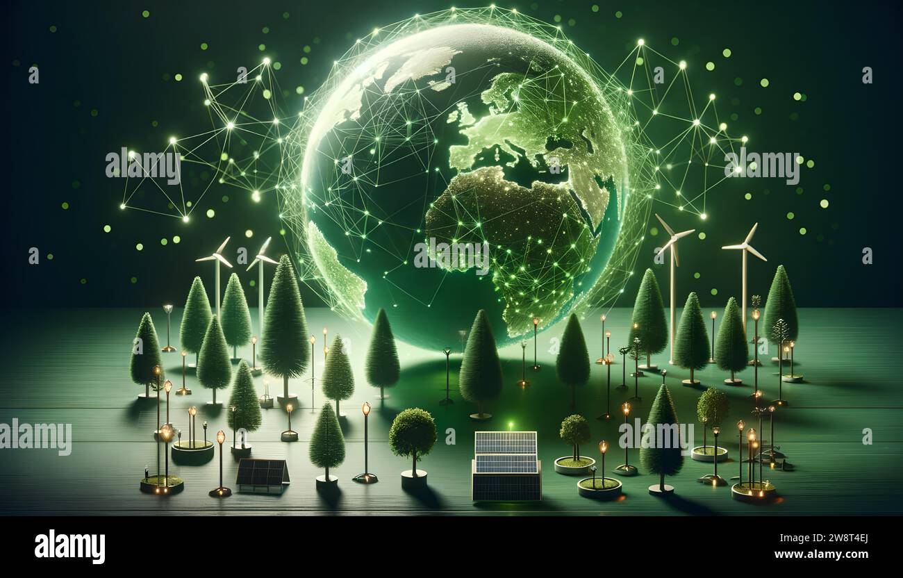 Conceptual art of a glowing globe with green lines symbolizing eco ...