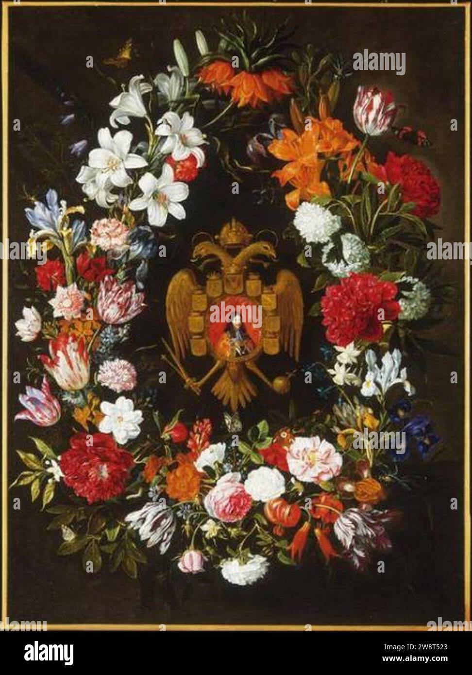 Wreath of Flowers Encircling the Coat-of-Arms and Miniature of The Holy ...