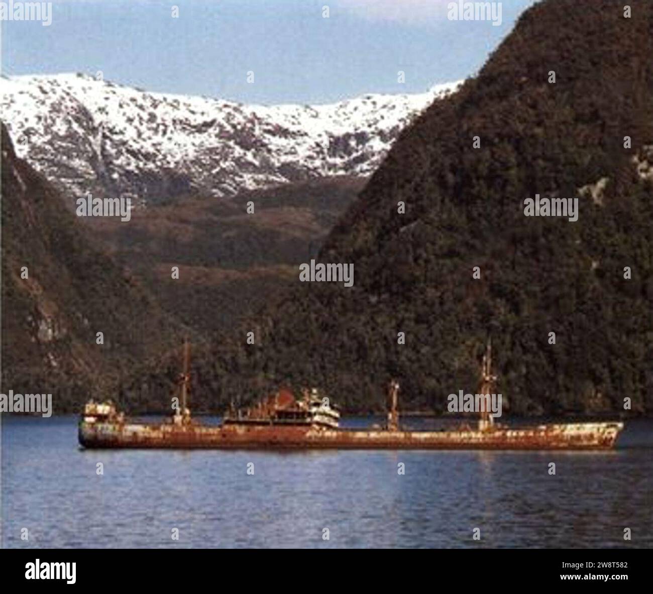 Wreck of freighter Capitàn Leonidas in Canal Messier, Chile, in 1989 ...