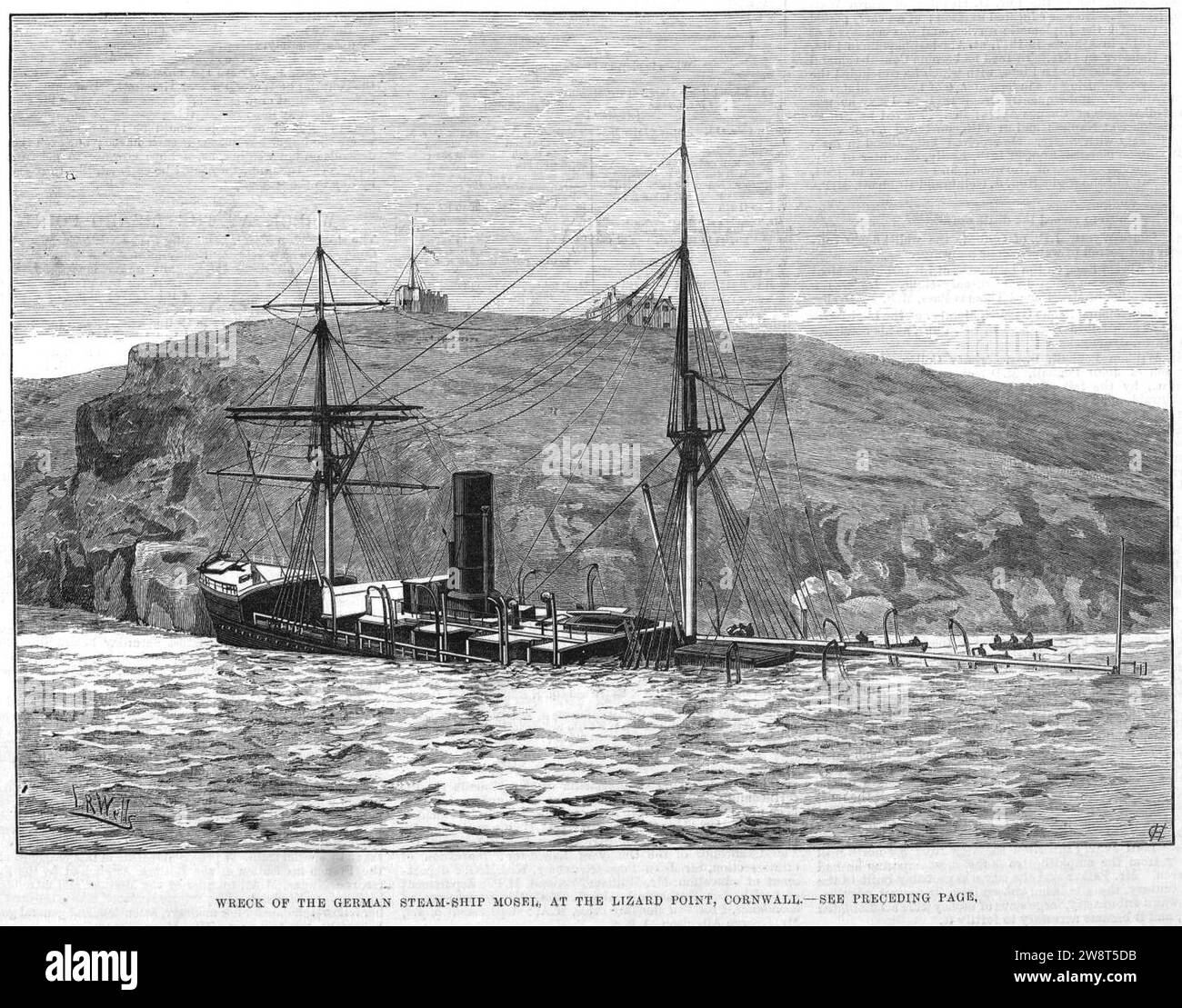 Wreck of the German Steam-Ship Mosel, at the Lizard Point, Cornwall ...