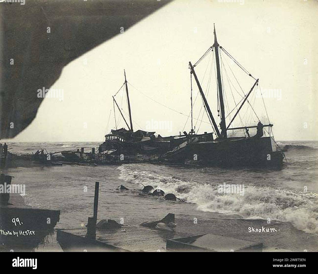 Wreck of the steamboat SKOOKUM on the beach at Nome, Alaska, ca 1900 ...