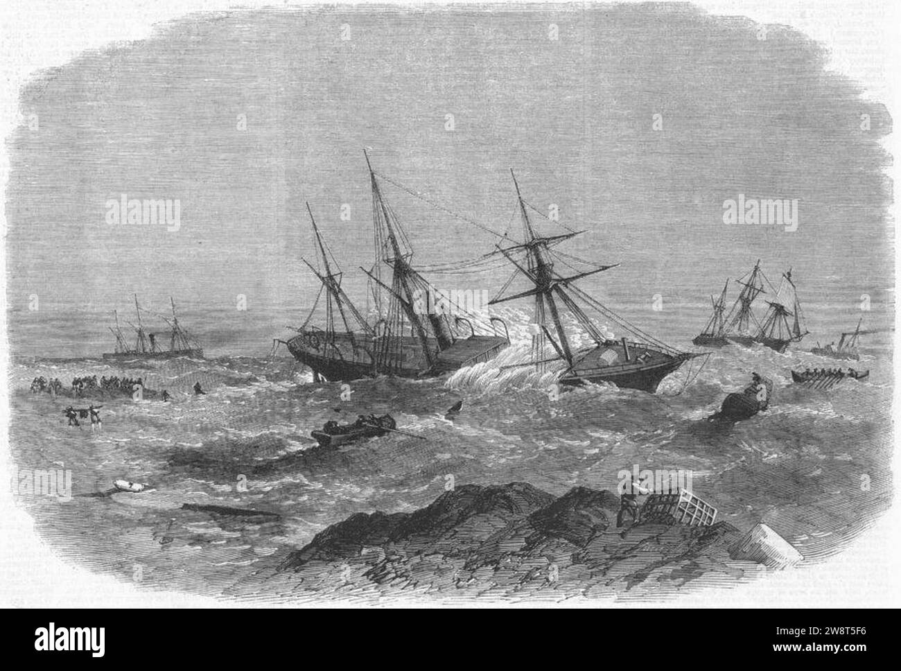 Wreck of the Steam-Ship 'Earl Percy' at Tynemouth - ILN 1865 Stock ...