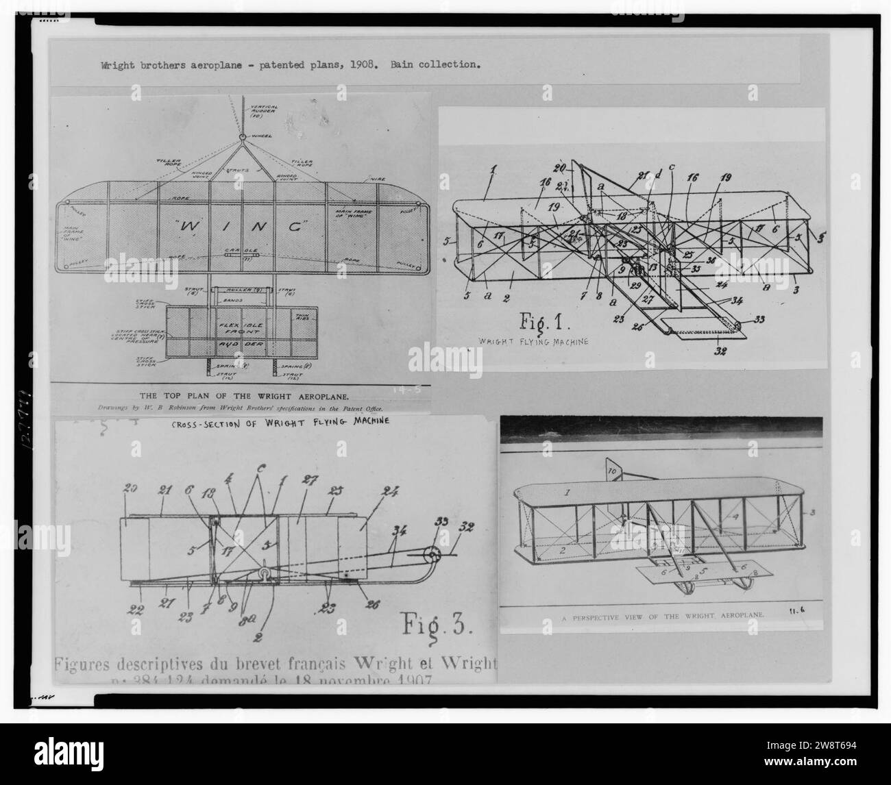 Wright brothers aeroplane - patented plans, 1908 Stock Photo - Alamy