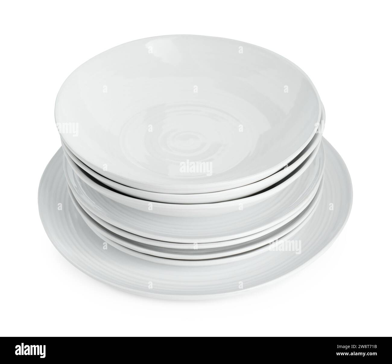 Stack of beautiful ceramic plates and bowls isolated on white Stock ...