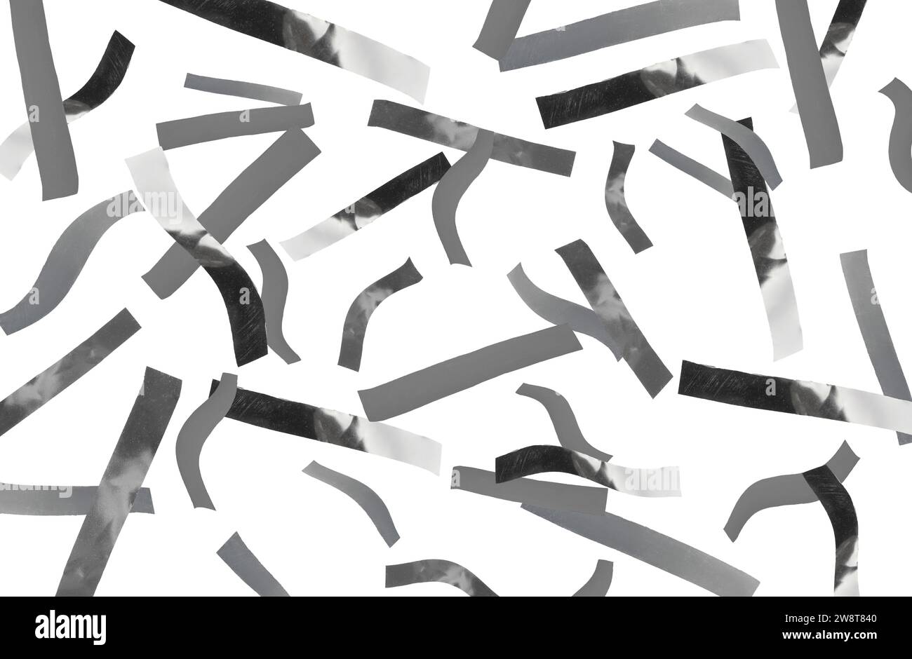 Shiny silver confetti falling on white background Stock Photo - Alamy