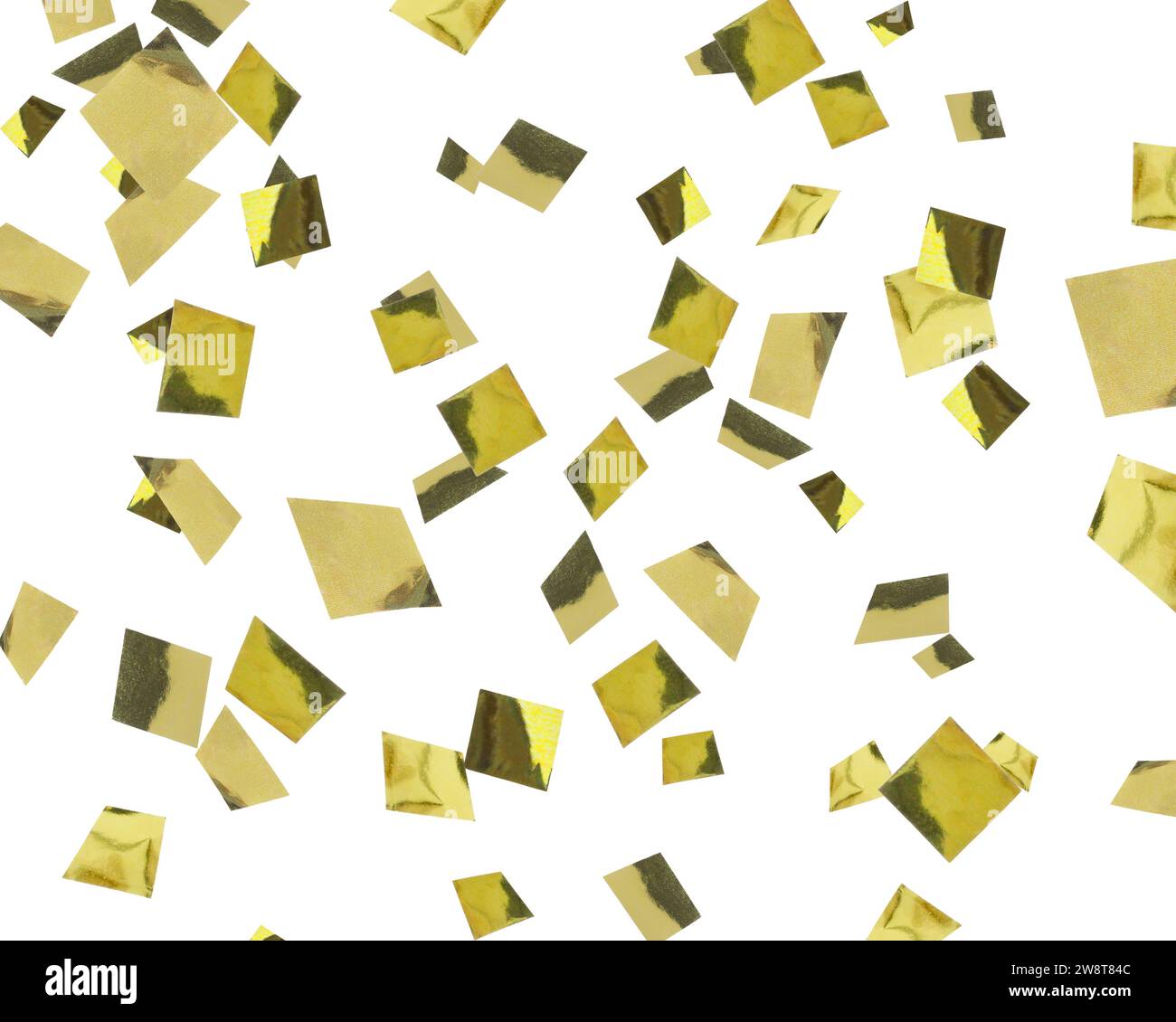 Shiny golden confetti falling on white background Stock Photo - Alamy