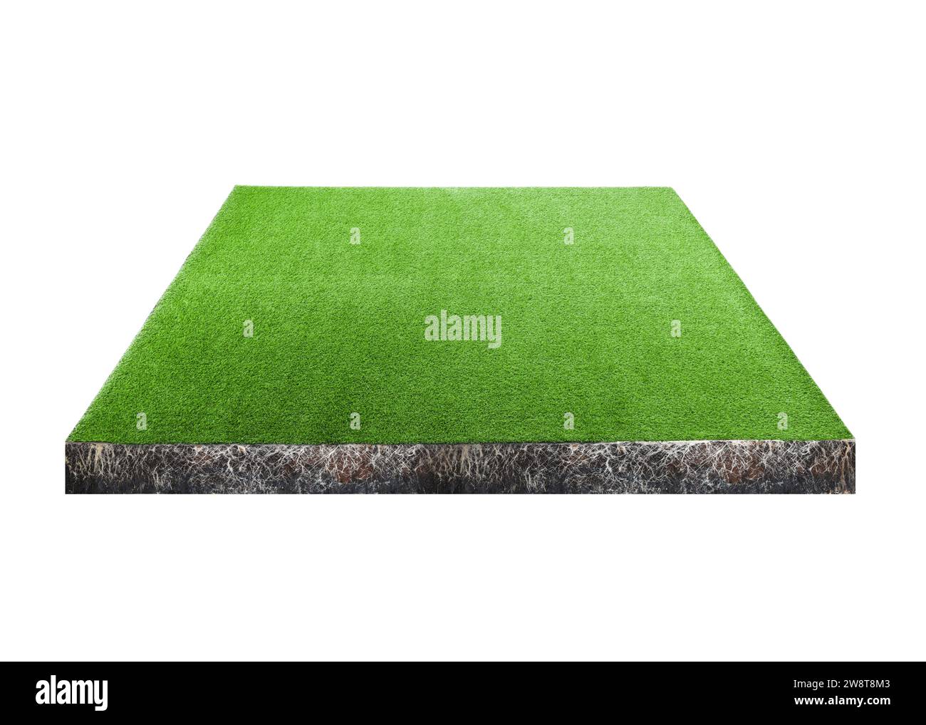 Green grass with soil. Land piece in shape of square isolated on white ...