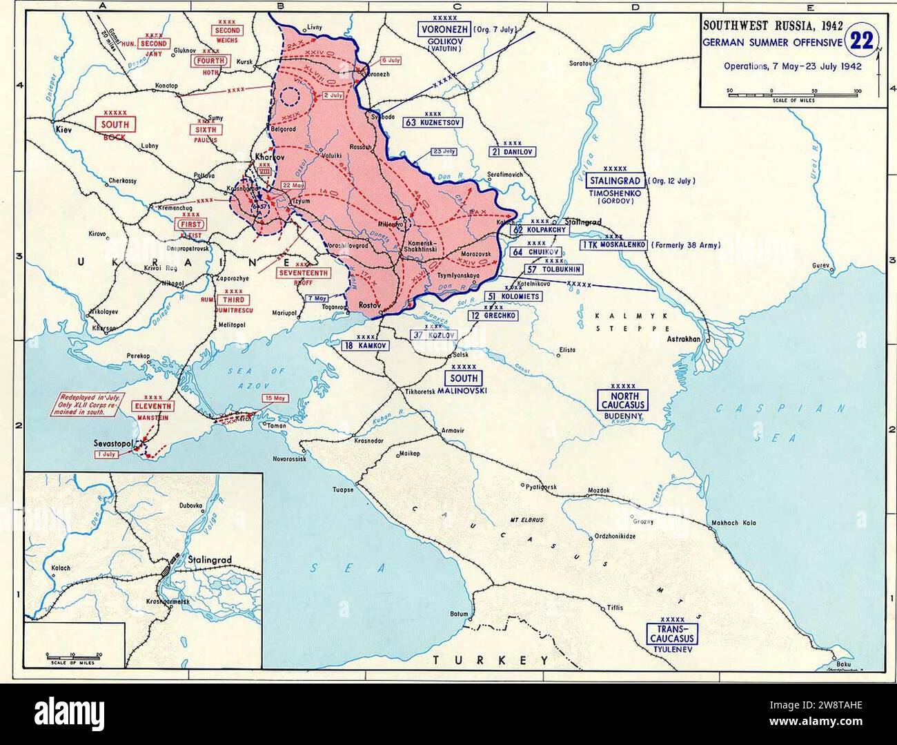 Ww2 map22 May7 July 1942 Stock Photo - Alamy
