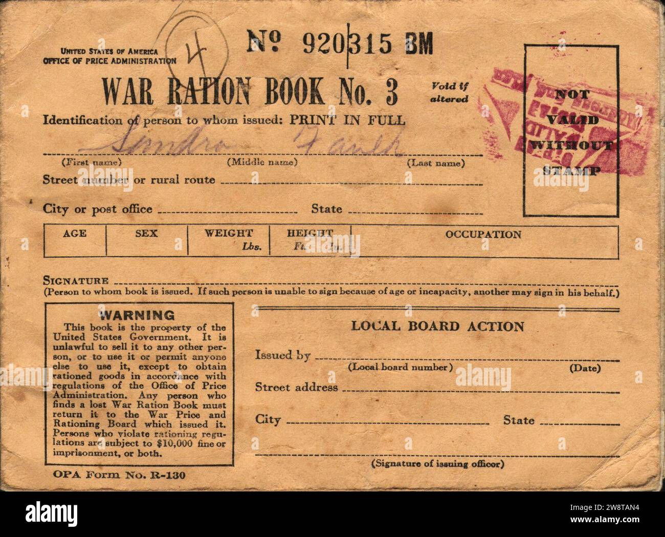 WWII USA Ration Book 3 Front Stock Photo - Alamy