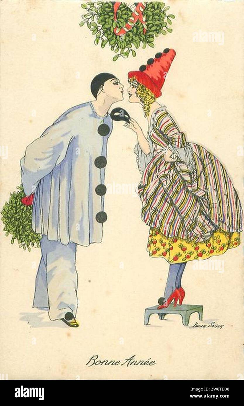 Xavier Sager Bonne Année Tuck series Pierrot kiss Stock Photo - Alamy