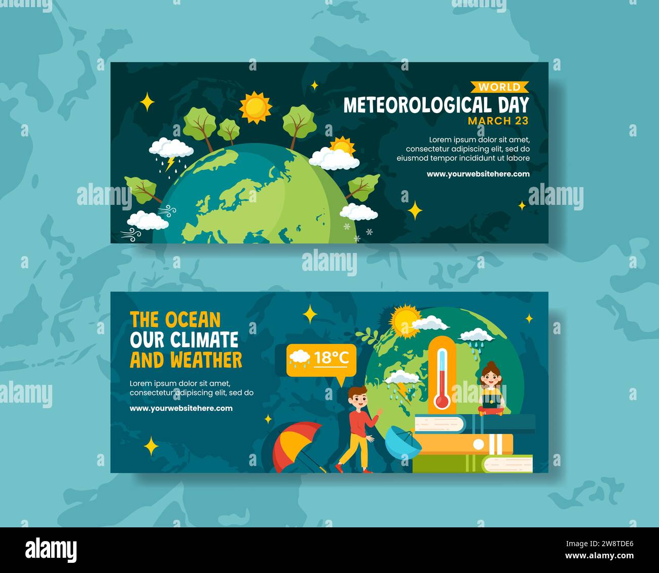 Meteorological Day Horizontal Banner Flat Cartoon Hand Drawn Templates ...
