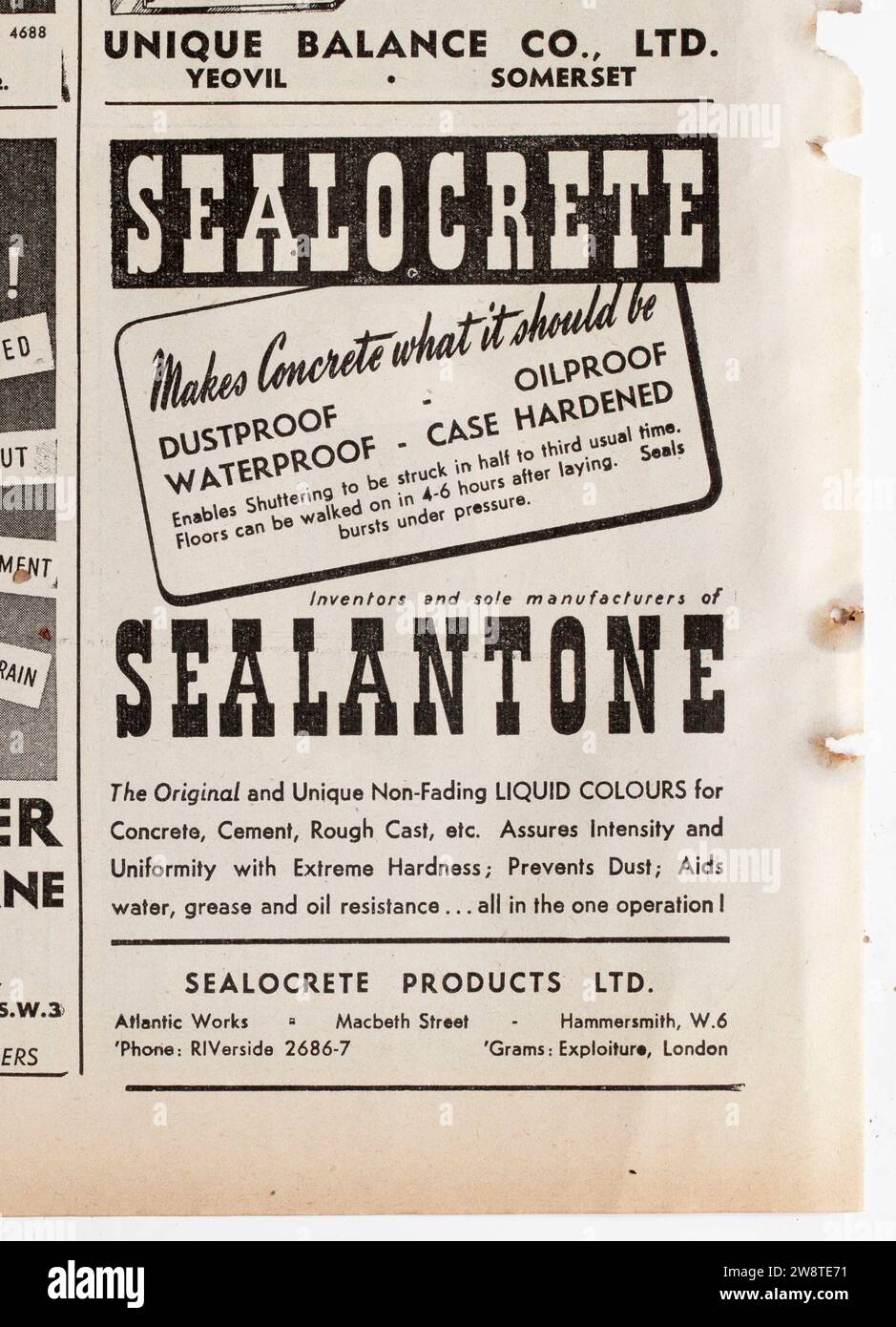 Advertising from a copy of 1940s The Builder Magazine - Sealocrete ...