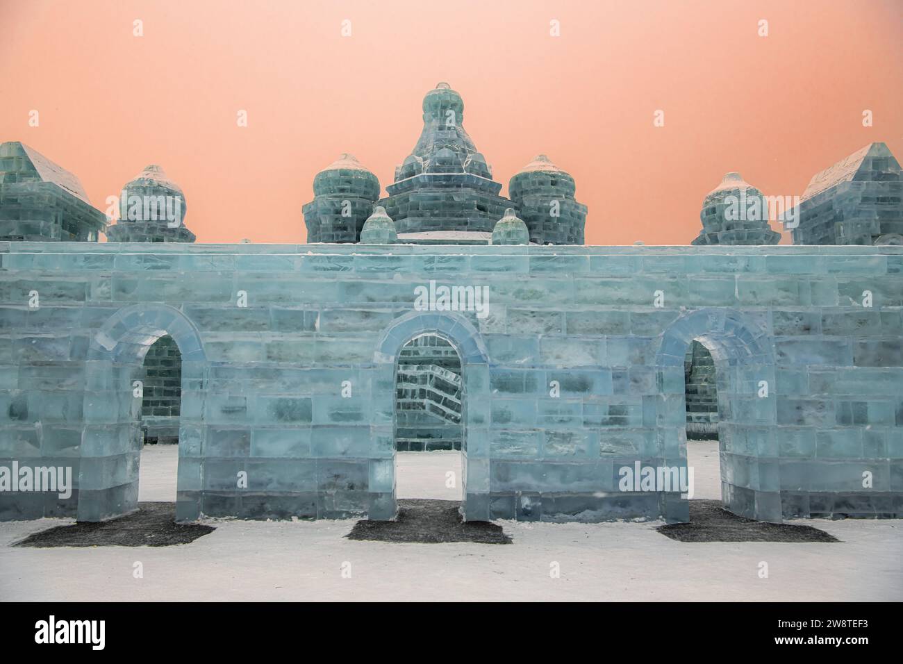 January 1, 2022, HARBIN, CHINA. Ice building. Harbin International Ice ...