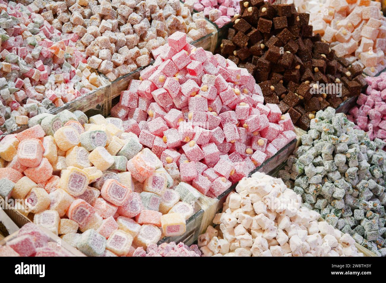 turkish delight or lokum of red, green, orange and yellow colors Stock ...