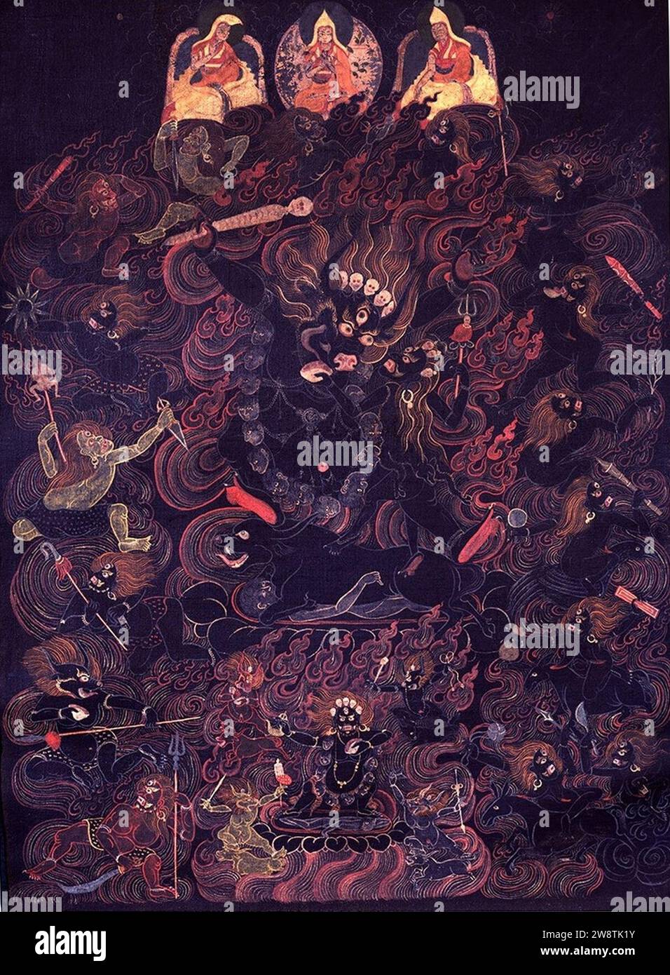 Yama Dharmaraja - 19th century Mongolian painting (thangka Stock Photo ...