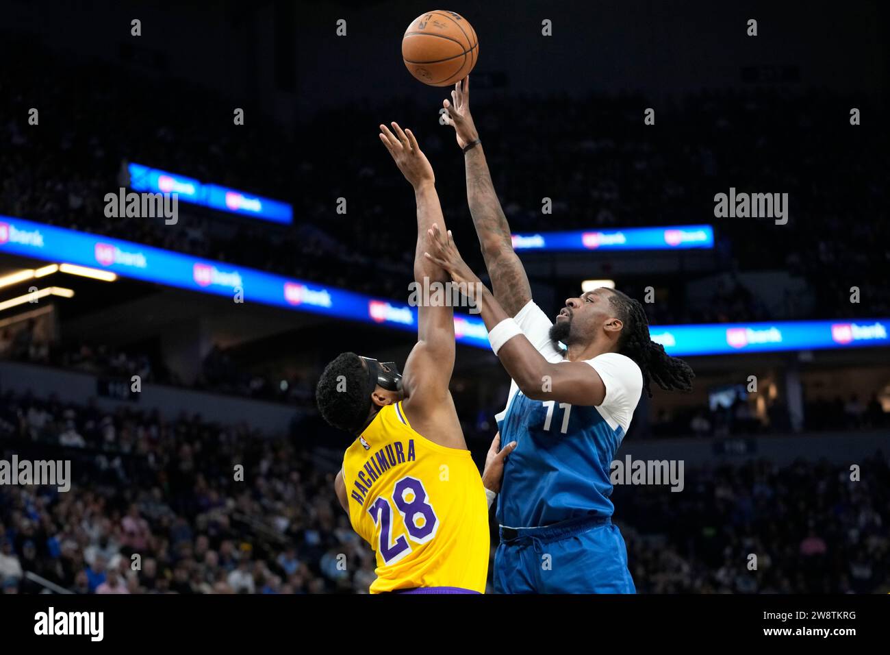 Minnesota Timberwolves center Naz Reid (11) shoots as Los Angeles ...