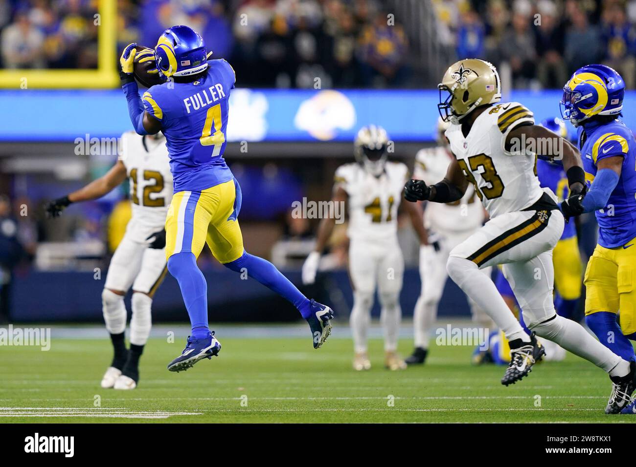 Los Angeles Rams safety Jordan Fuller (4) intercepts a pass during the ...
