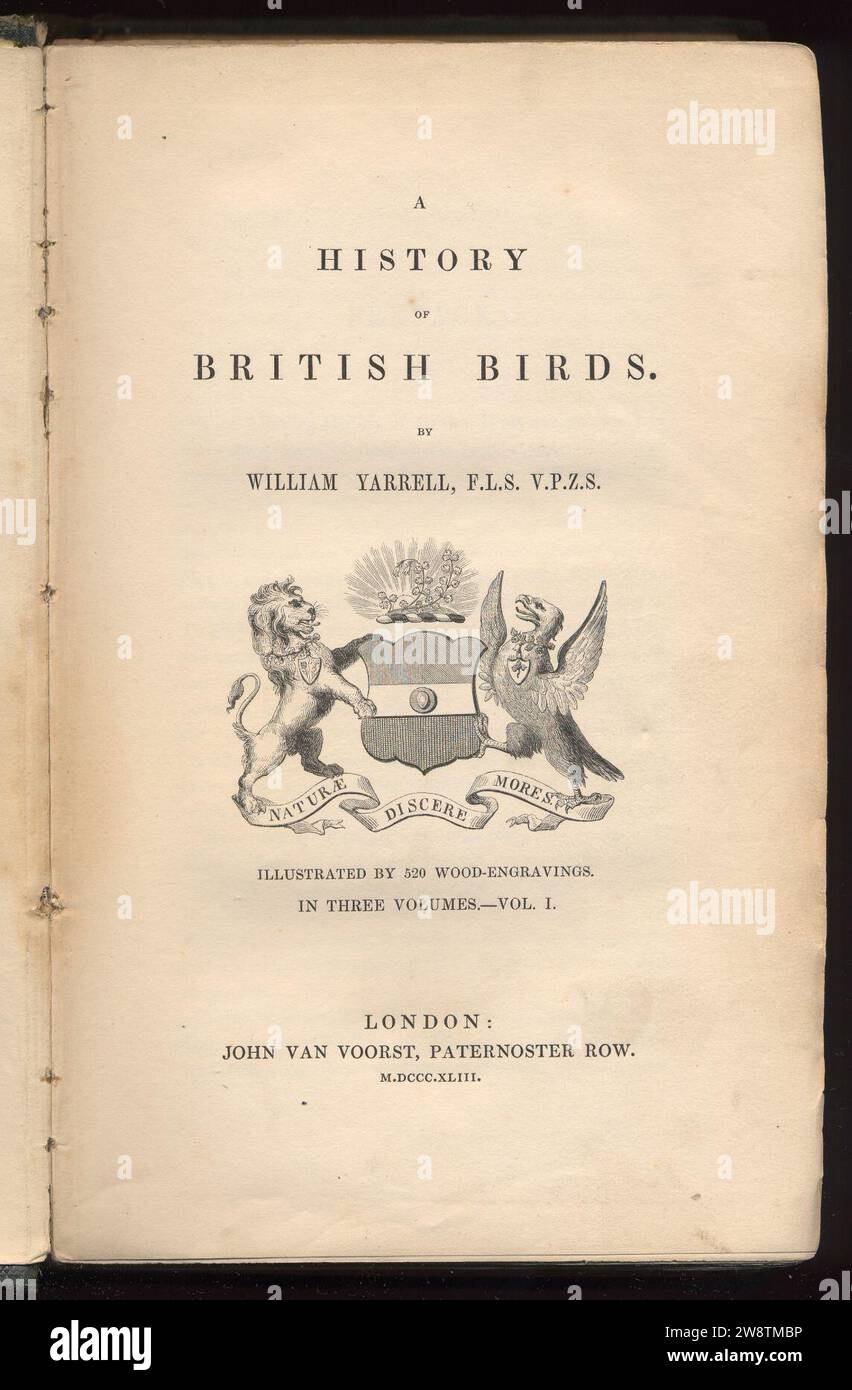Yarrell History of British Birds 1843 Title Page Stock Photo - Alamy