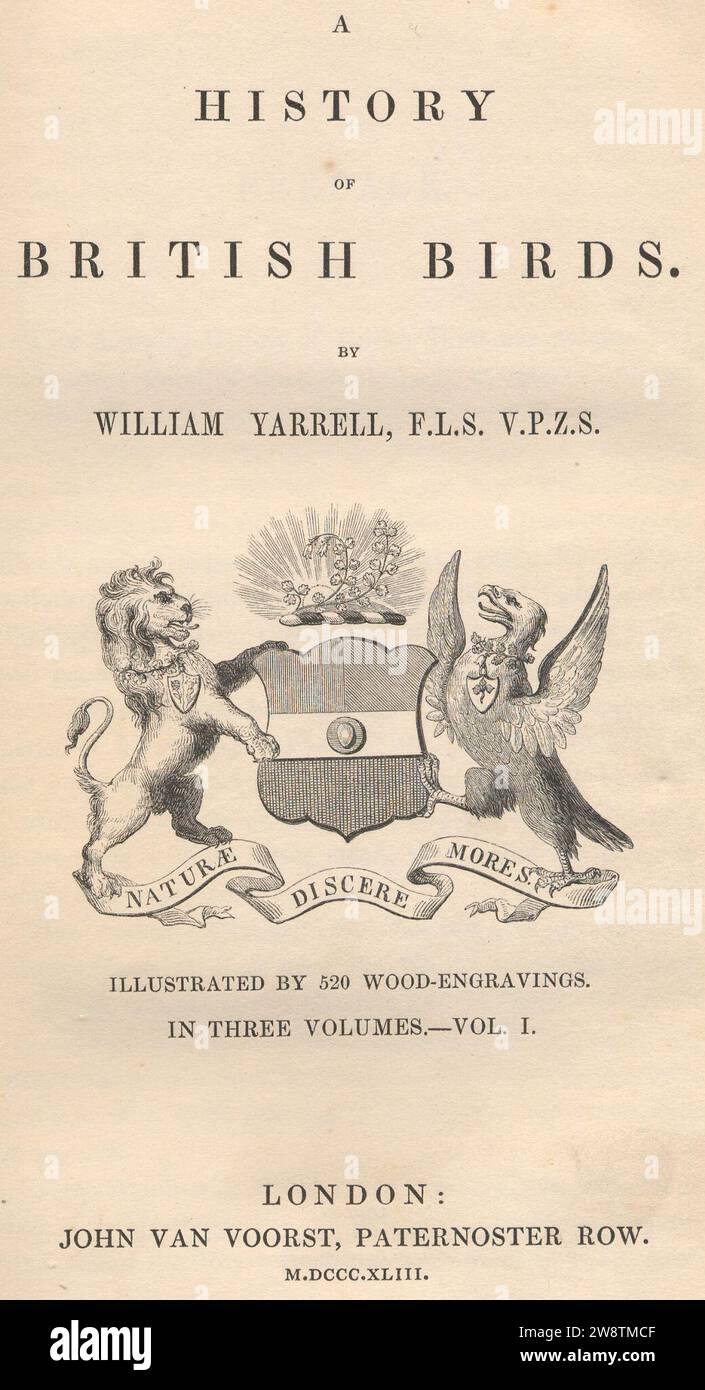 Yarrell History of British Birds 1843 Title Page (Detail Stock Photo ...