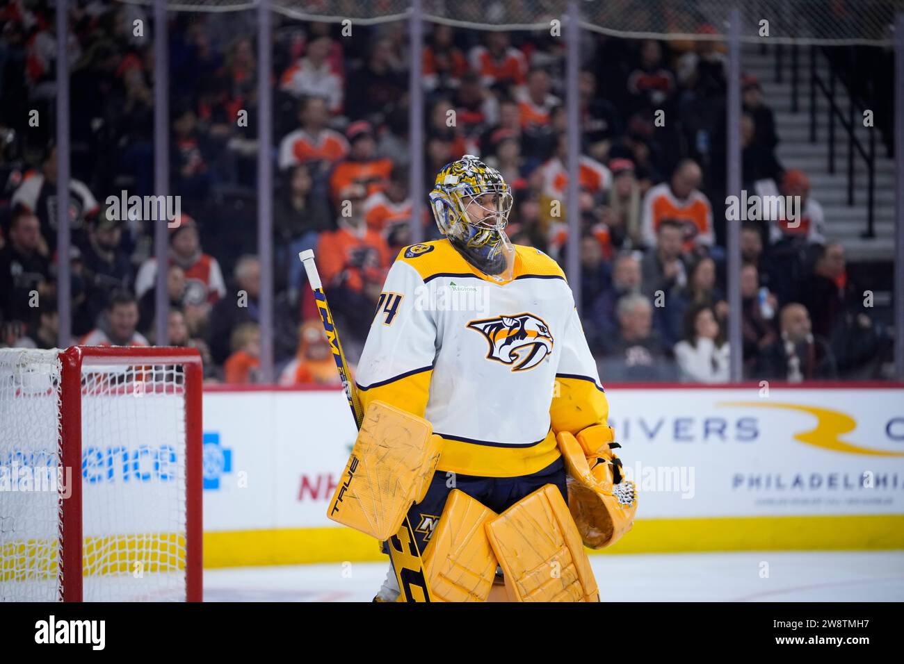 Nashville Predators' Juuse Saros plays during an NHL hockey game ...
