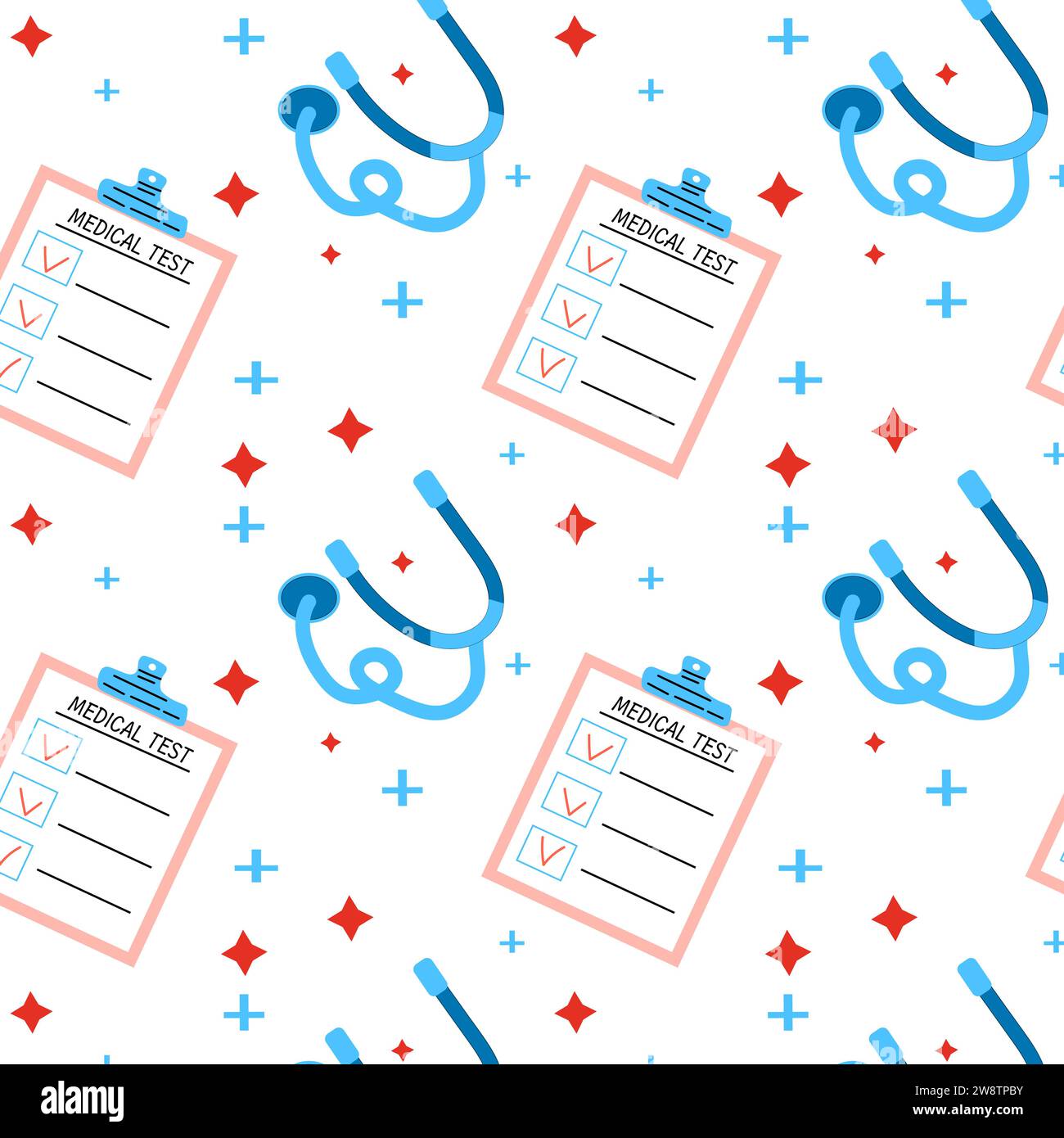 seamless medical background, pattern with checklist and stethoscope ...