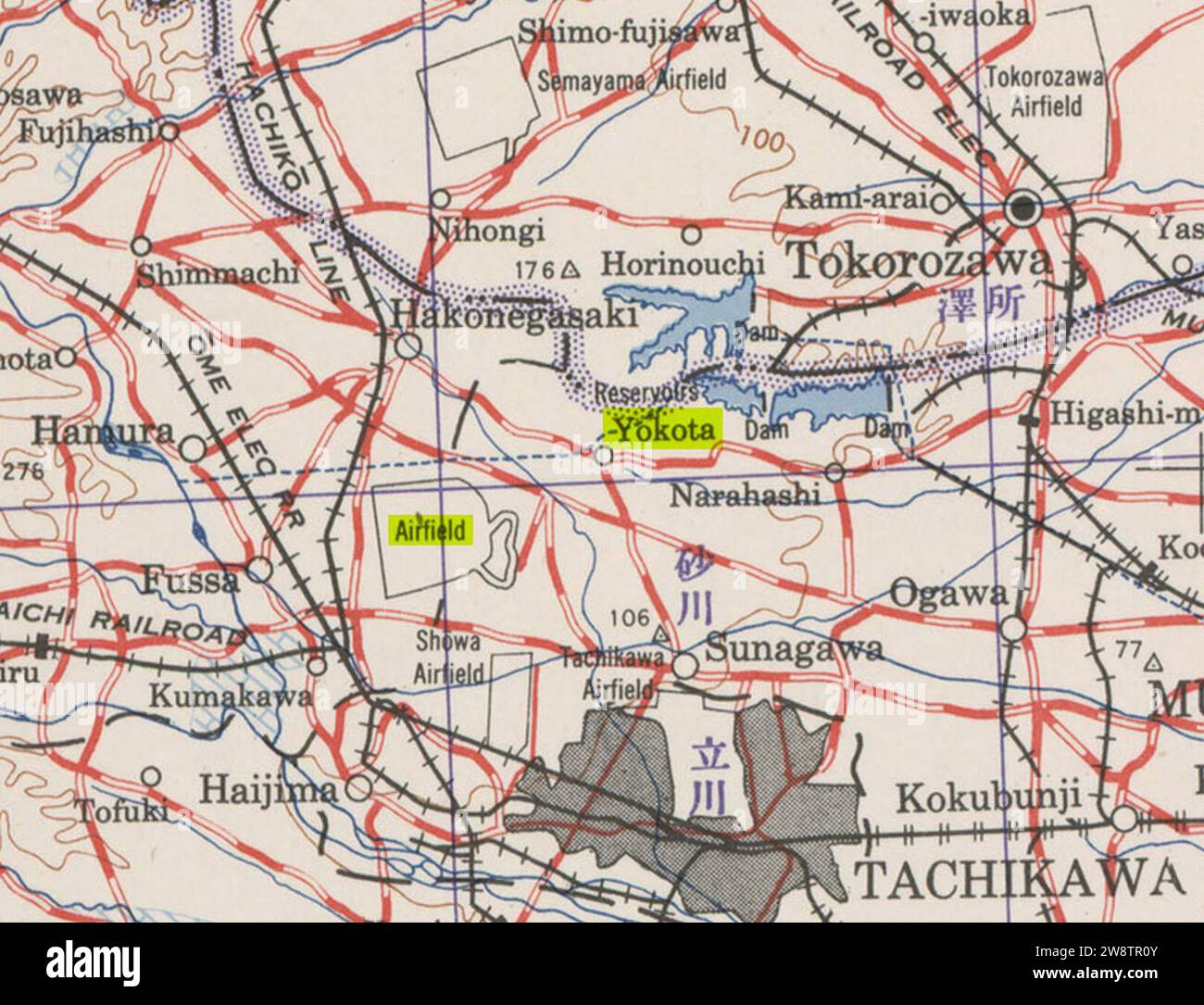 Yokota and Airfield in map 1944 Stock Photo - Alamy