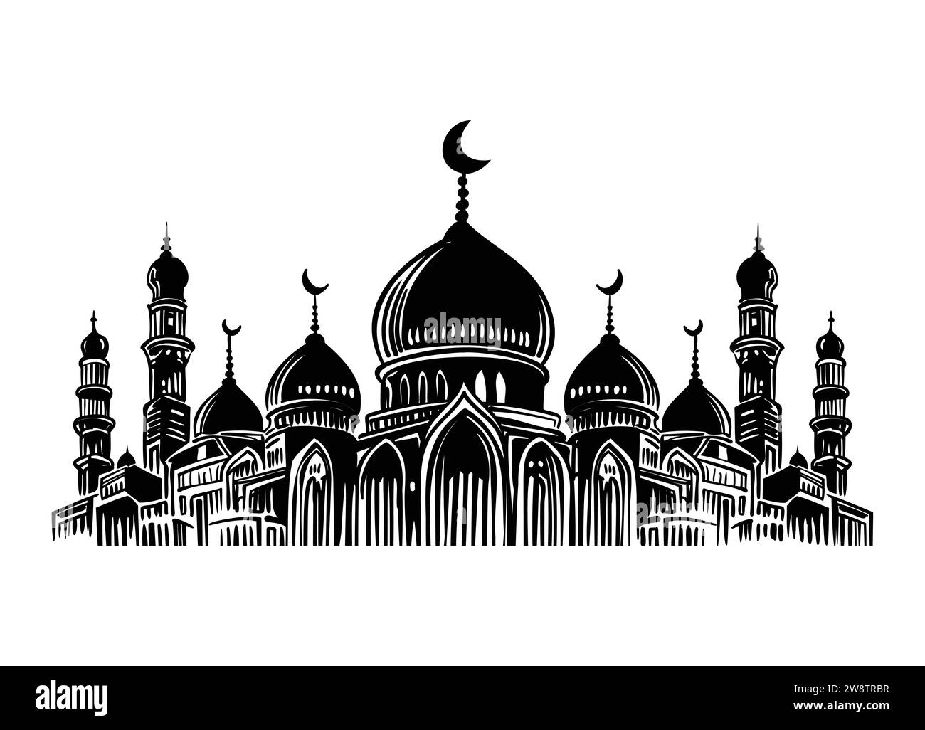 Doodle of Muslim mosque isolated on a white background. Simple black ...
