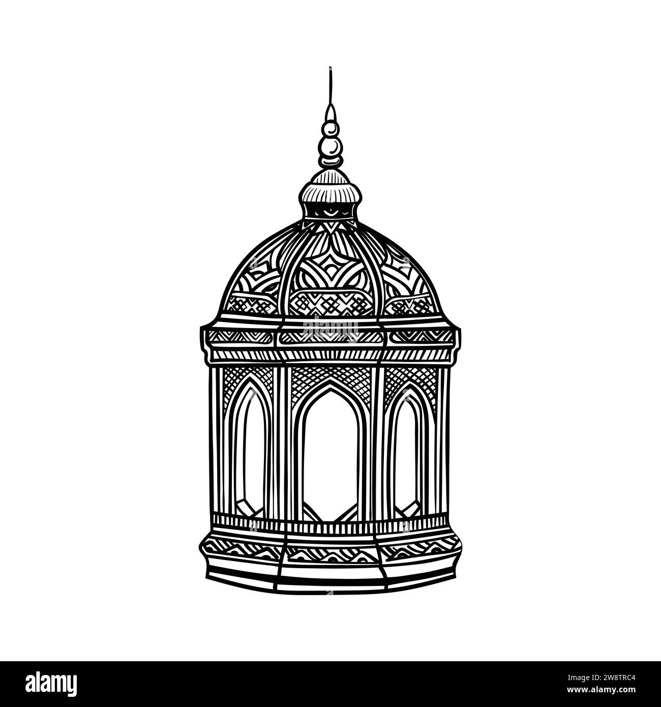 Ramadan Kareem hanging lantern, lamp line icons. Arabian design element ...