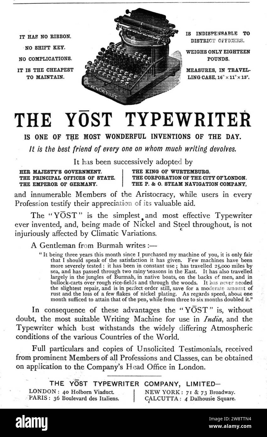 Vintage yost typewriter hi-res stock photography and images - Alamy