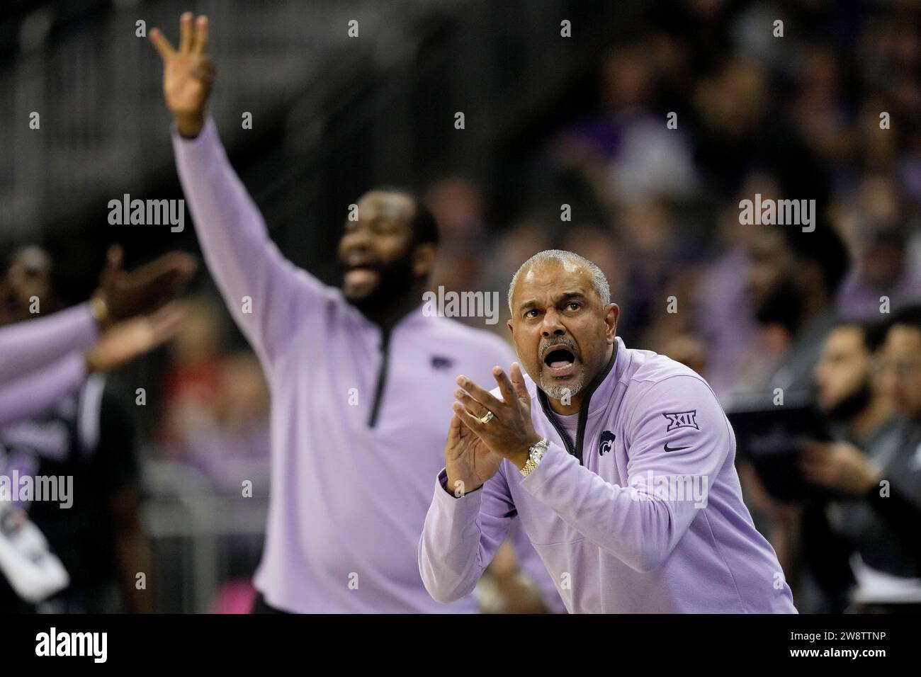 Kansas State head coach Jerome Tang cheers on his team during the ...