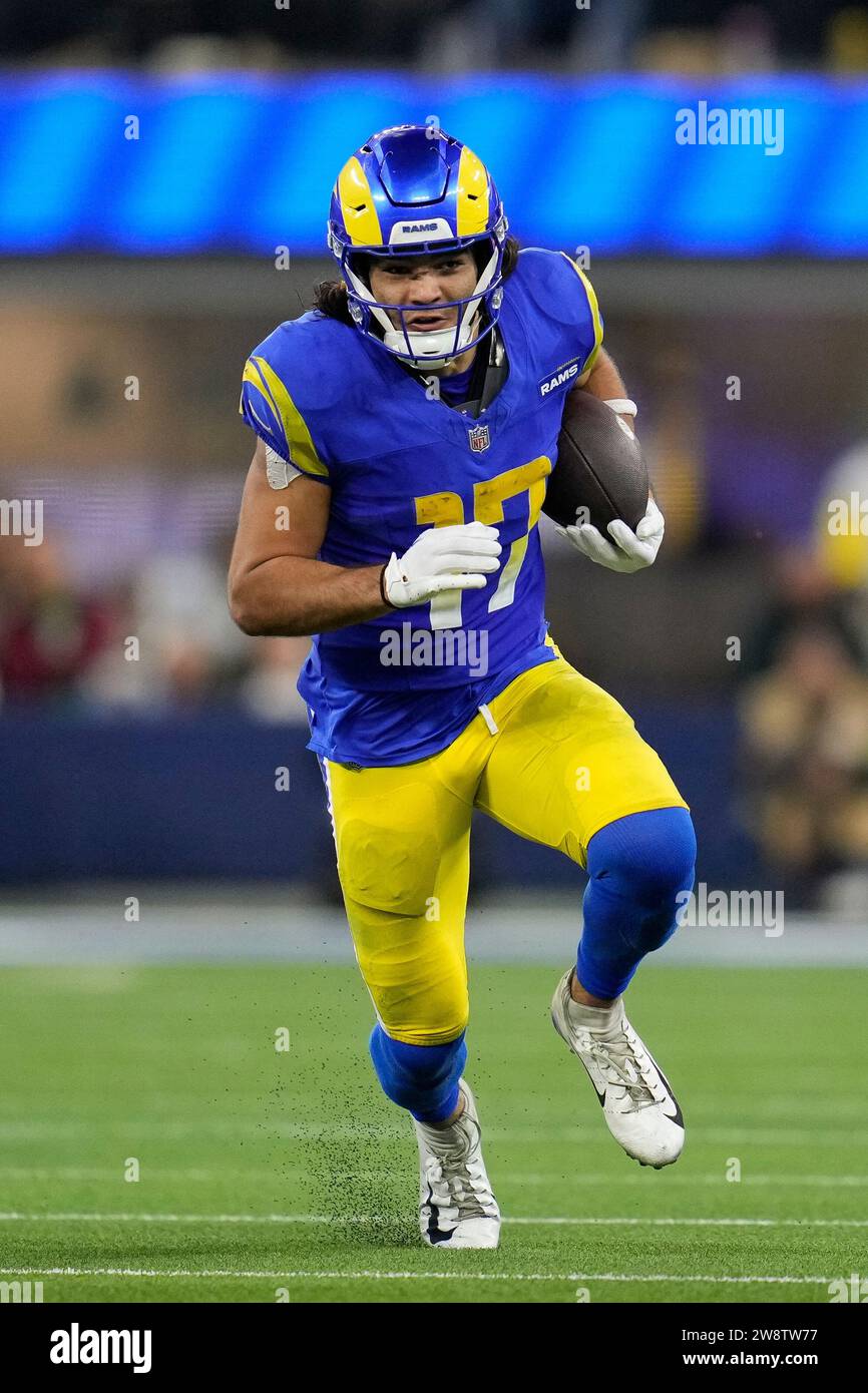 Los Angeles Rams wide receiver Puka Nacua (17) runs after a catch ...