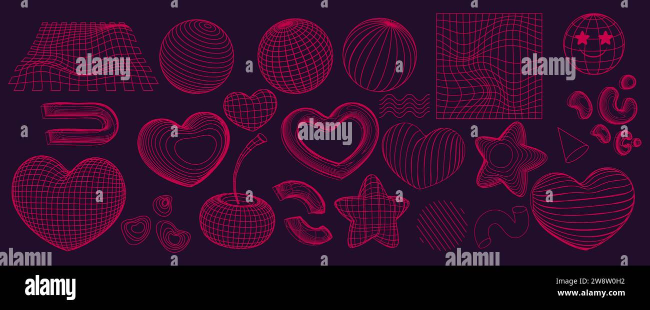 Abstract red wireframe shapes set isolated on background. Vector ...